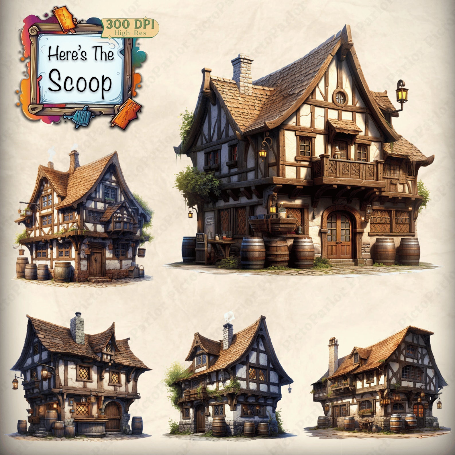 Medieval Tavern Clipart Bundle: PNG and SVG Medieval Clipart Tavern ...
