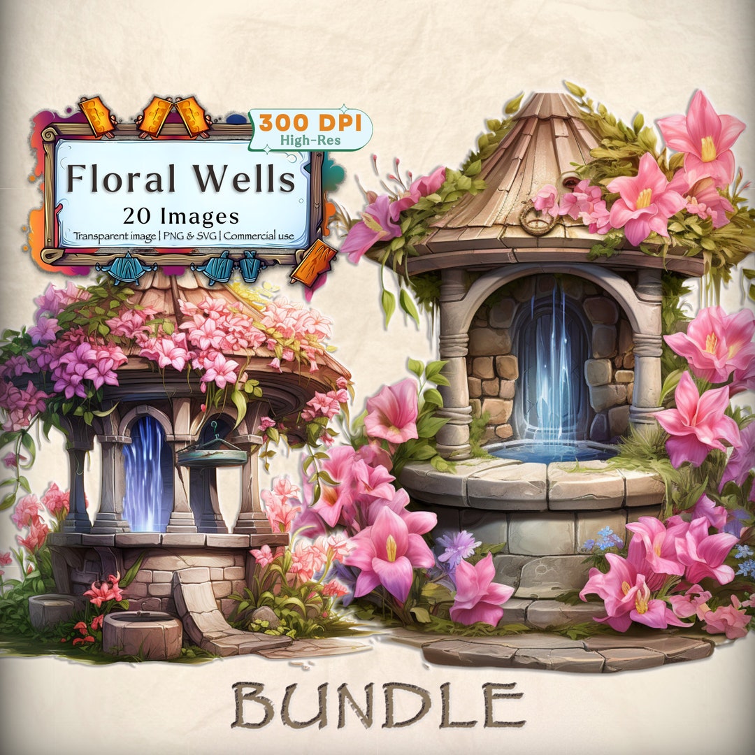 Floral Well Clipart Bundle: PNG & SVG Magical Well Clipart Floral ...