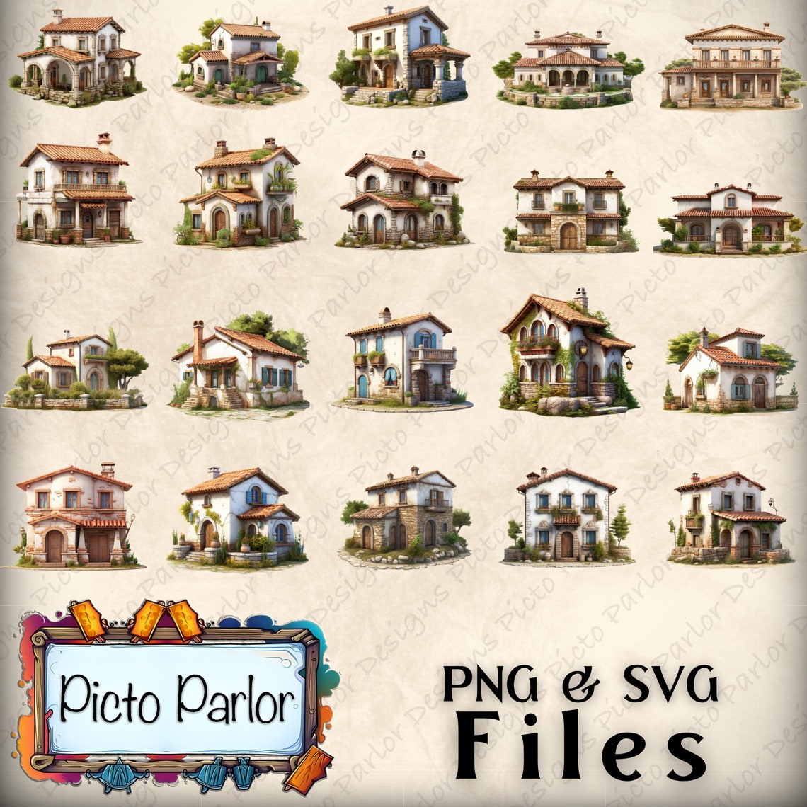 Roman Villa Clipart Bundle: PNG and SVG Roman Style Clipart Villa ...