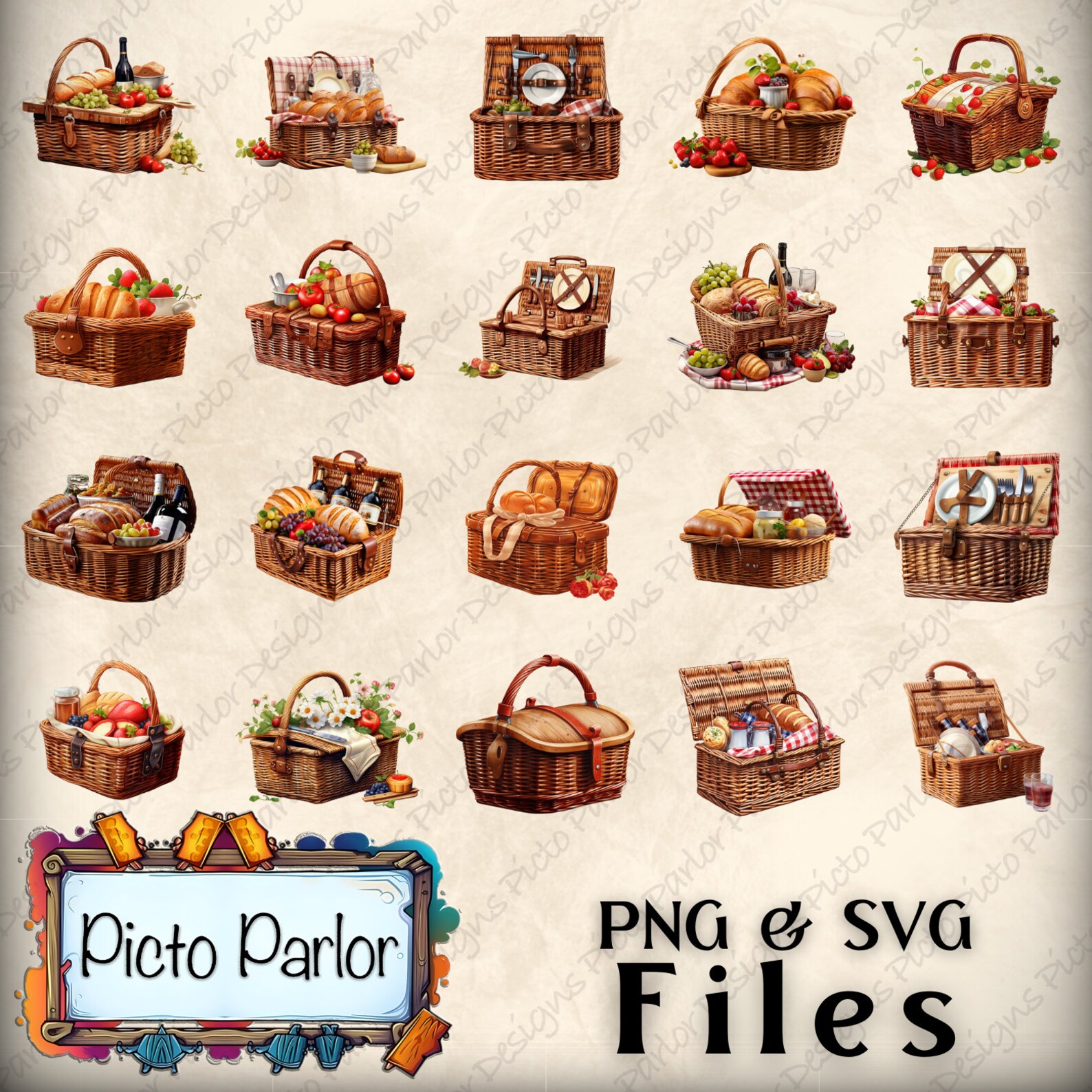 Picnic Basket Clipart Bundle: PNG & SVG Food Clipart Gift Basket ...