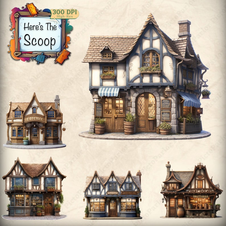 Magical Storefront Clipart Bundle: PNG and SVG Fantasy Building Clipart ...