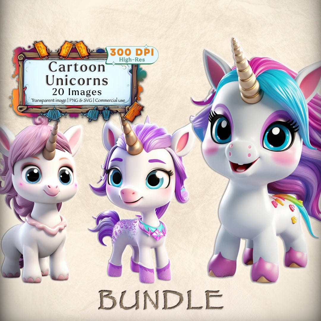 Cartoon Unicorns clipart bundle: PNG & SVG cartoon animal clipart ...