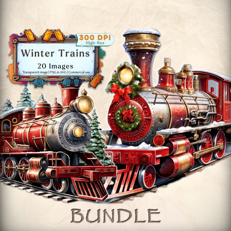 Winter Christmas Train Clipart Bundle: PNG & SVG Christmas Seasonal ...