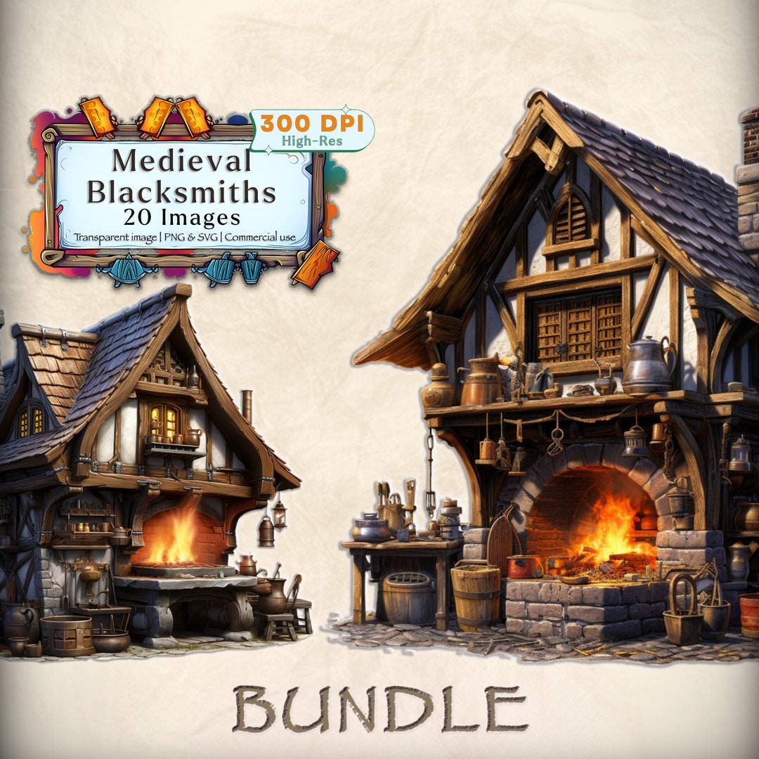 Medieval Blacksmith Clipart Bundle: PNG and SVG Medieval Building Scrapbooking Home Art Home ...