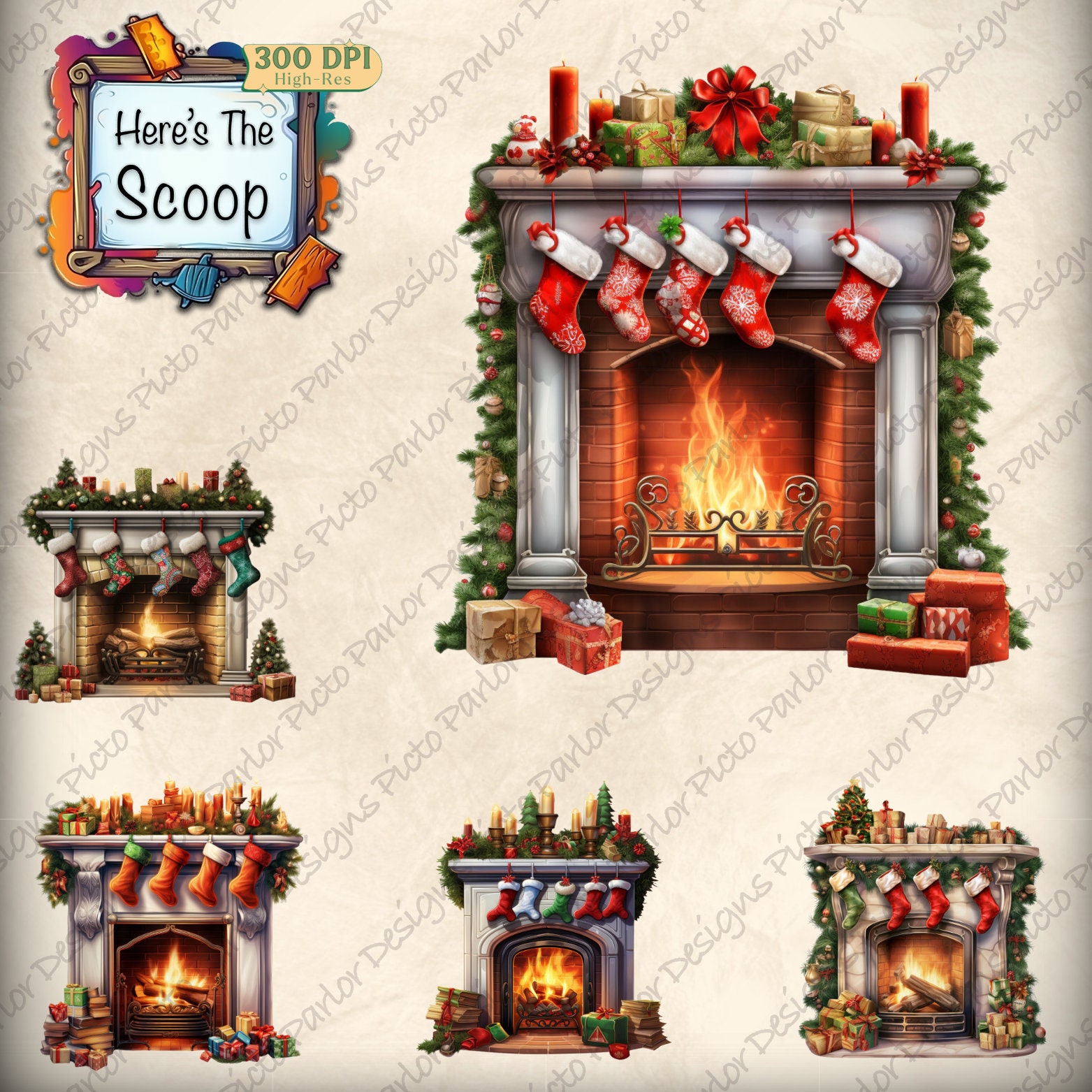 Christmas Fireplace Clipart Bundle: PNG & SVG Seasonal Clipart ...