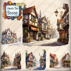 Magical City Street Clipart Bundle: PNG & SVG Medieval Clipart Magical ...