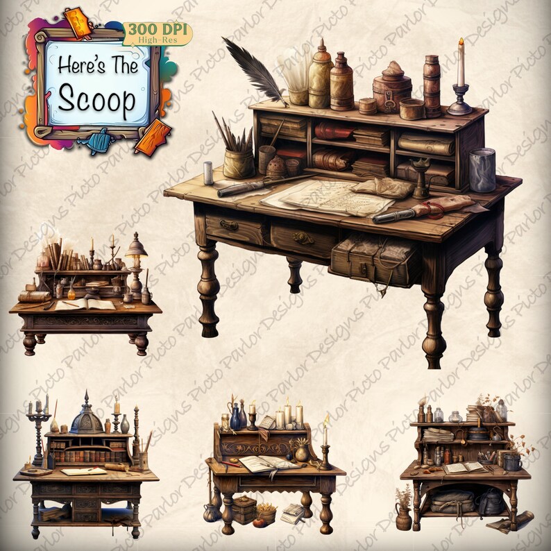 Medieval Scribes Desks Lectern: PNG & SVG Medieval Clipart Desk Clipart Rustic Clipart ...