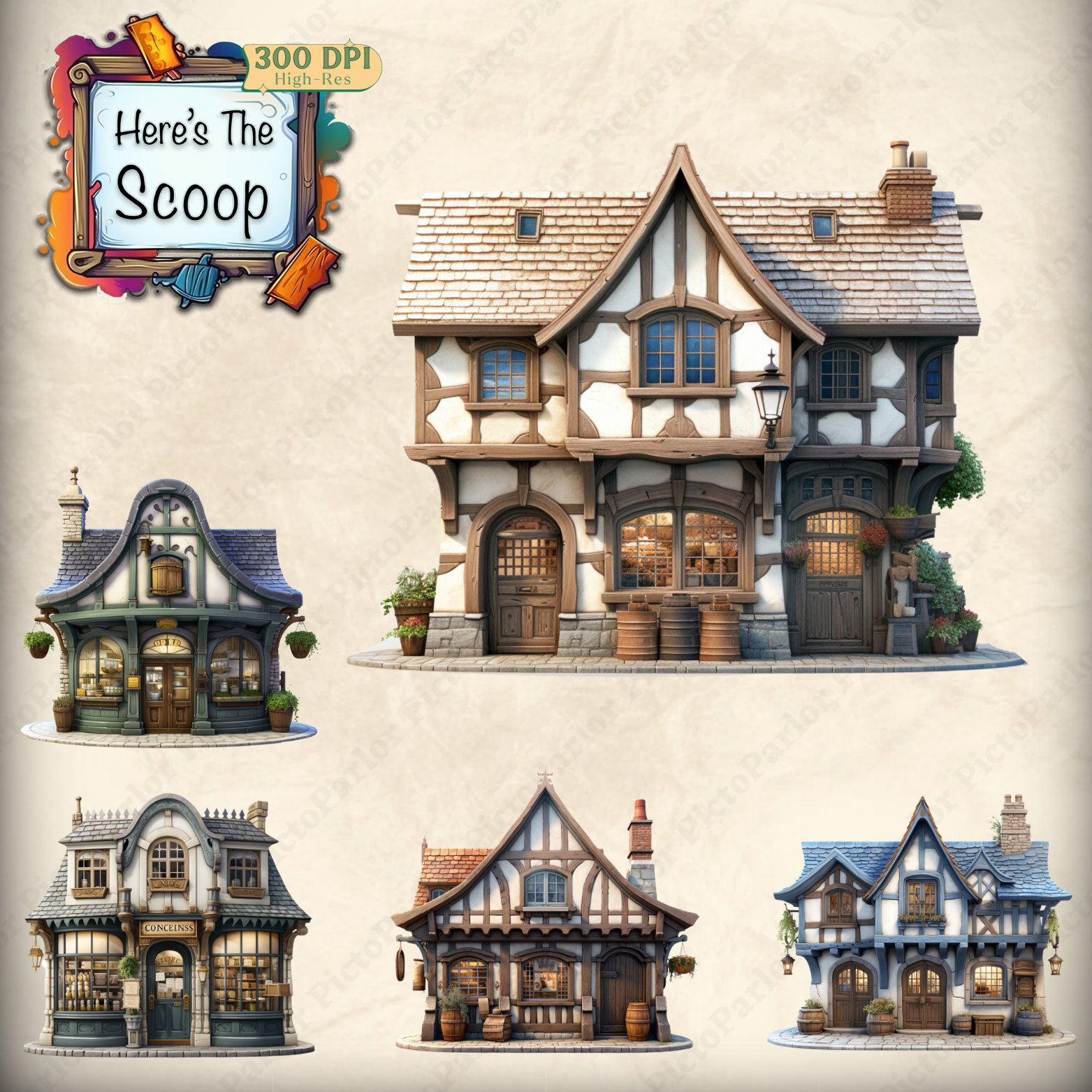 Magical Storefront Clipart Bundle: PNG and SVG Fantasy Building Clipart ...