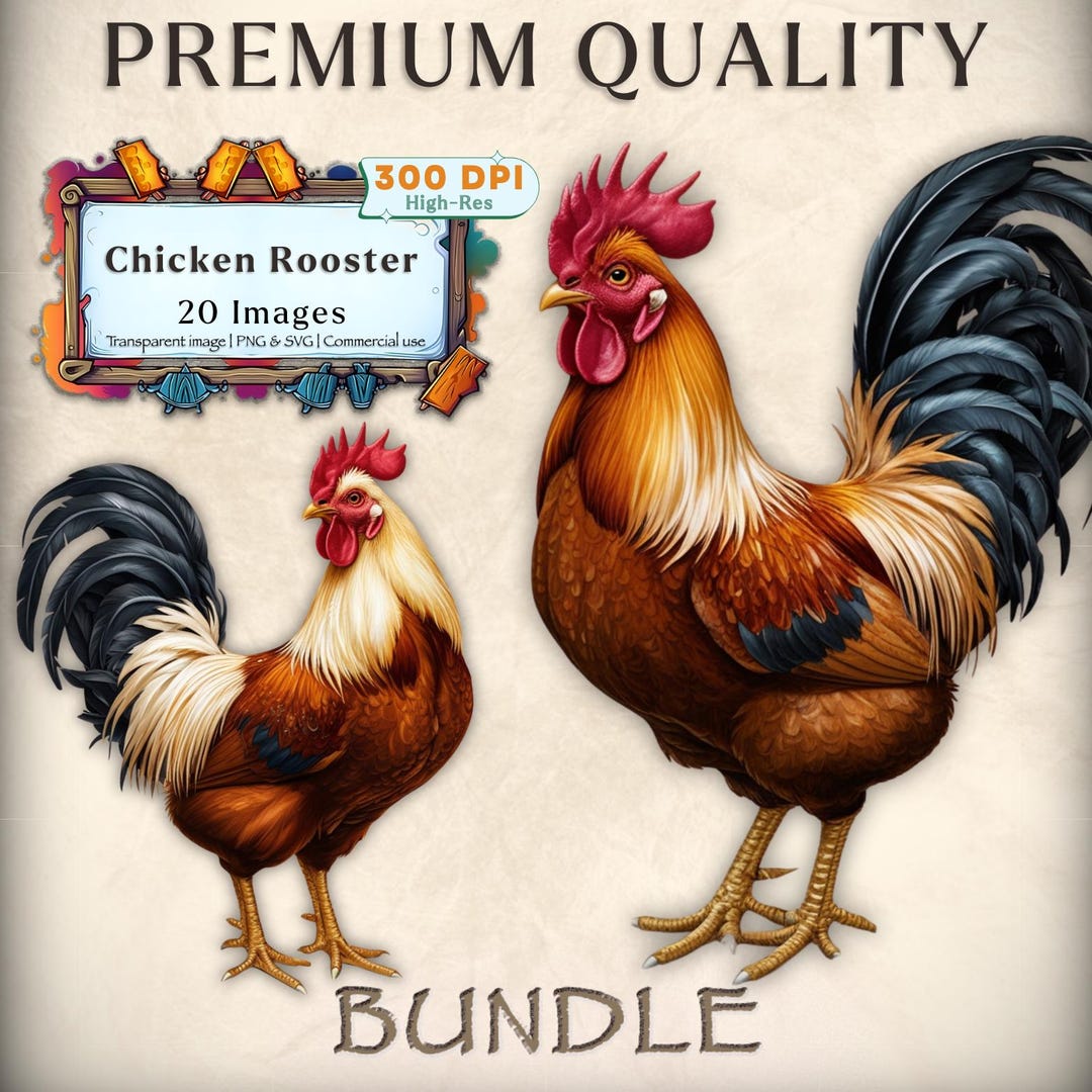 Chicken Rooster Clipart Bundle: PNG & SVG Farm Bird Clipart Colorful ...