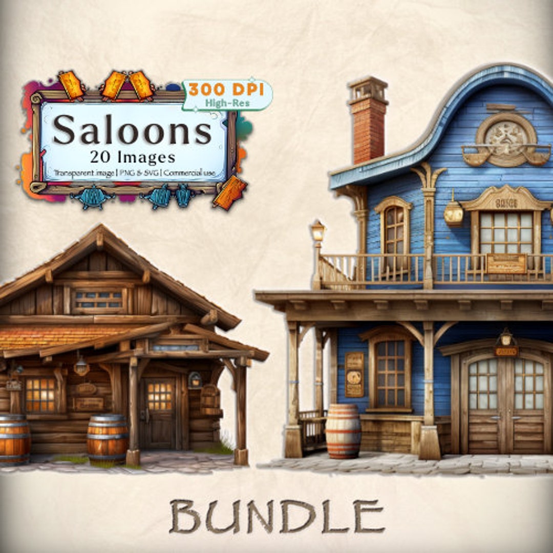 Western Saloon Clipart Bundle: PNG and SVG Western Style Clipart Wild West Clipart Image ...