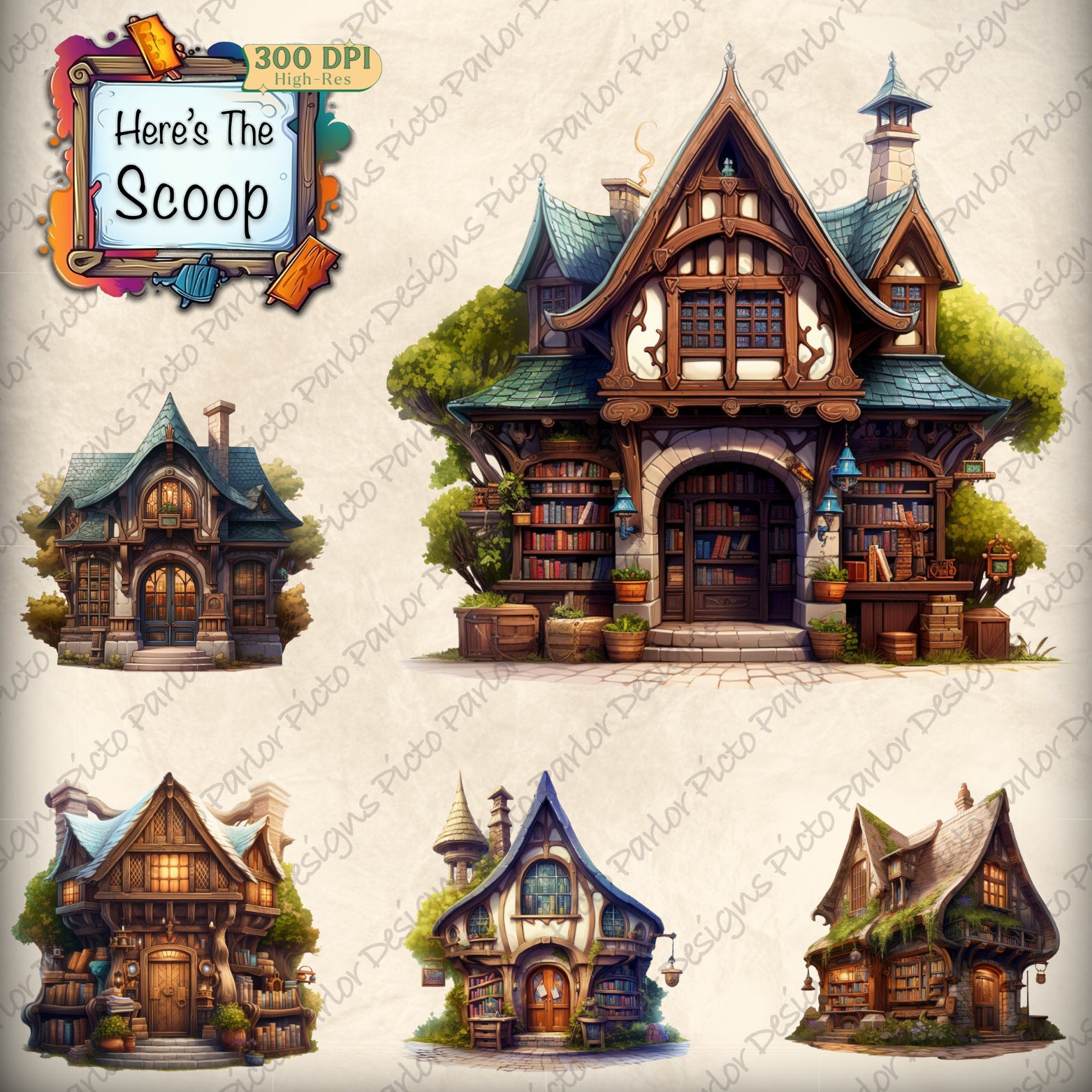 Magical Library Building Clipart Bundle: PNG & SVG Magical Clipart ...