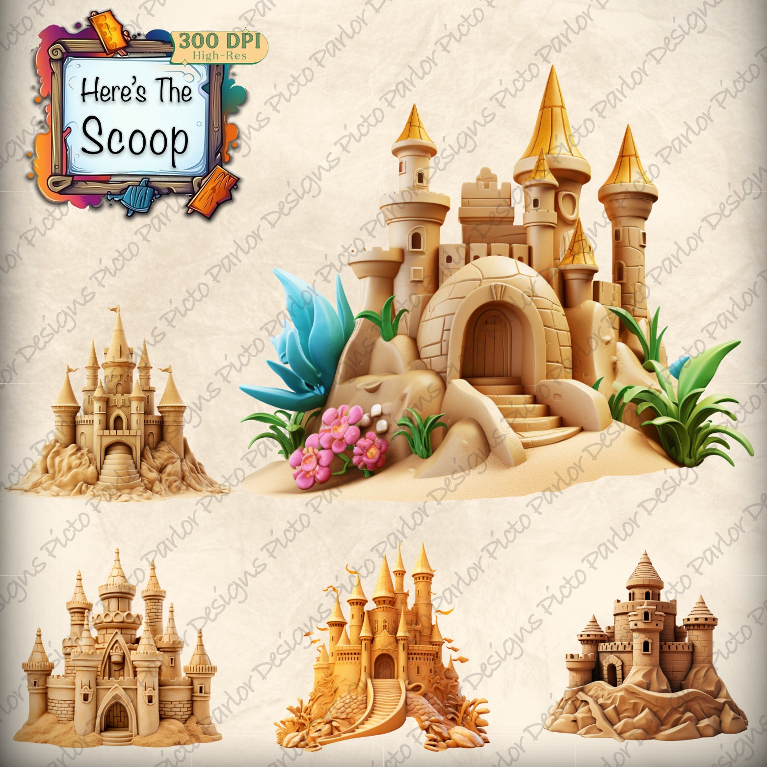 Sand Castle Clipart Bundle: PNG & SVG Castle Clipart Sand Clipart Ocean ...