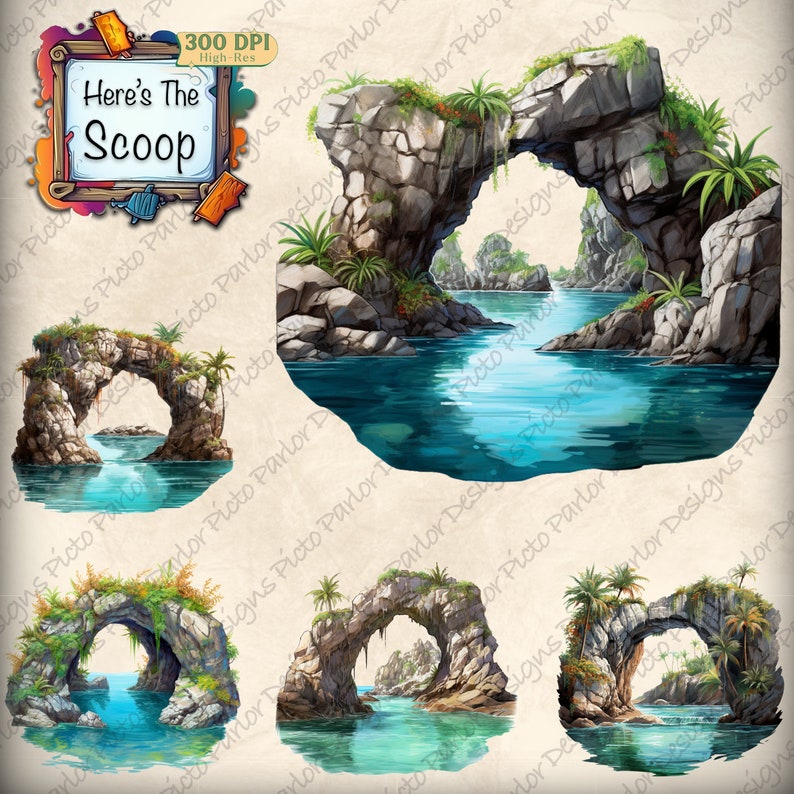 Tropical Cove Clipart: PNG & SVG Scenic Clipart Ocean Clipart Sunset ...