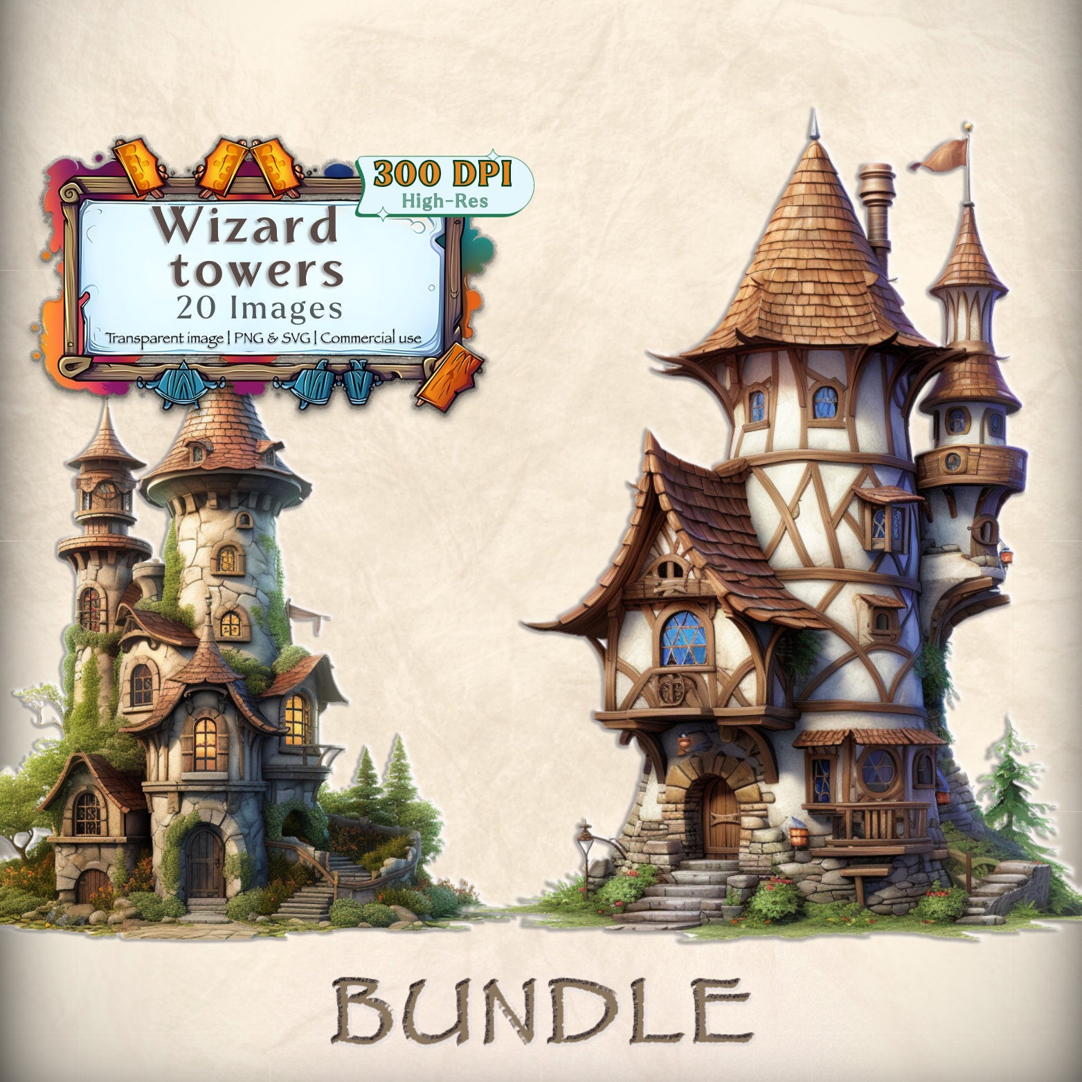 Wizard Tower Clipart Bundle: PNG and SVG Magical Clipart Whimsical Wizardry Clipart Bundle ...