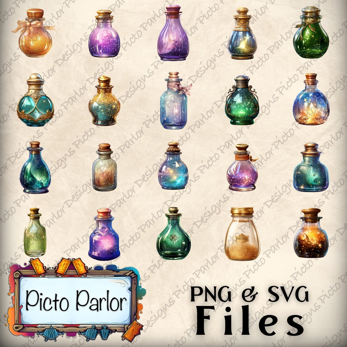 Magical Pixie Potion Bottle Cliaprt Bundle: PNG & SVG Magical Clipart ...