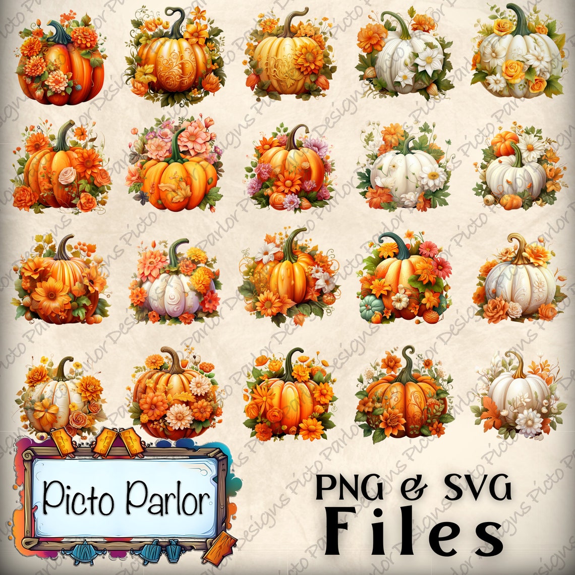 Floral Pumpkin Clipart Bundle: PNG & SVG Floral Clipart Halloween ...