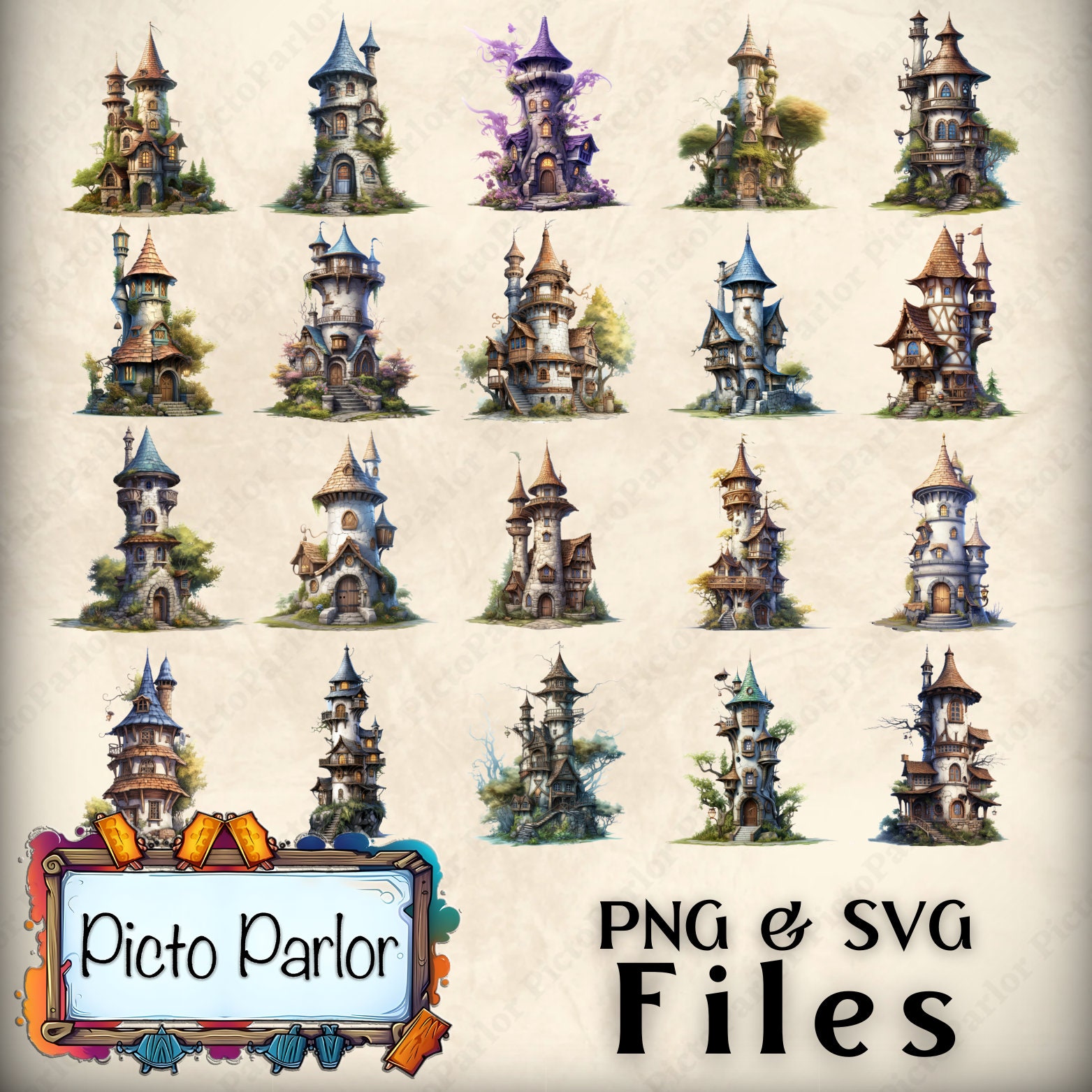 Wizard Tower Clipart Bundle: PNG and SVG Magical Clipart Whimsical ...