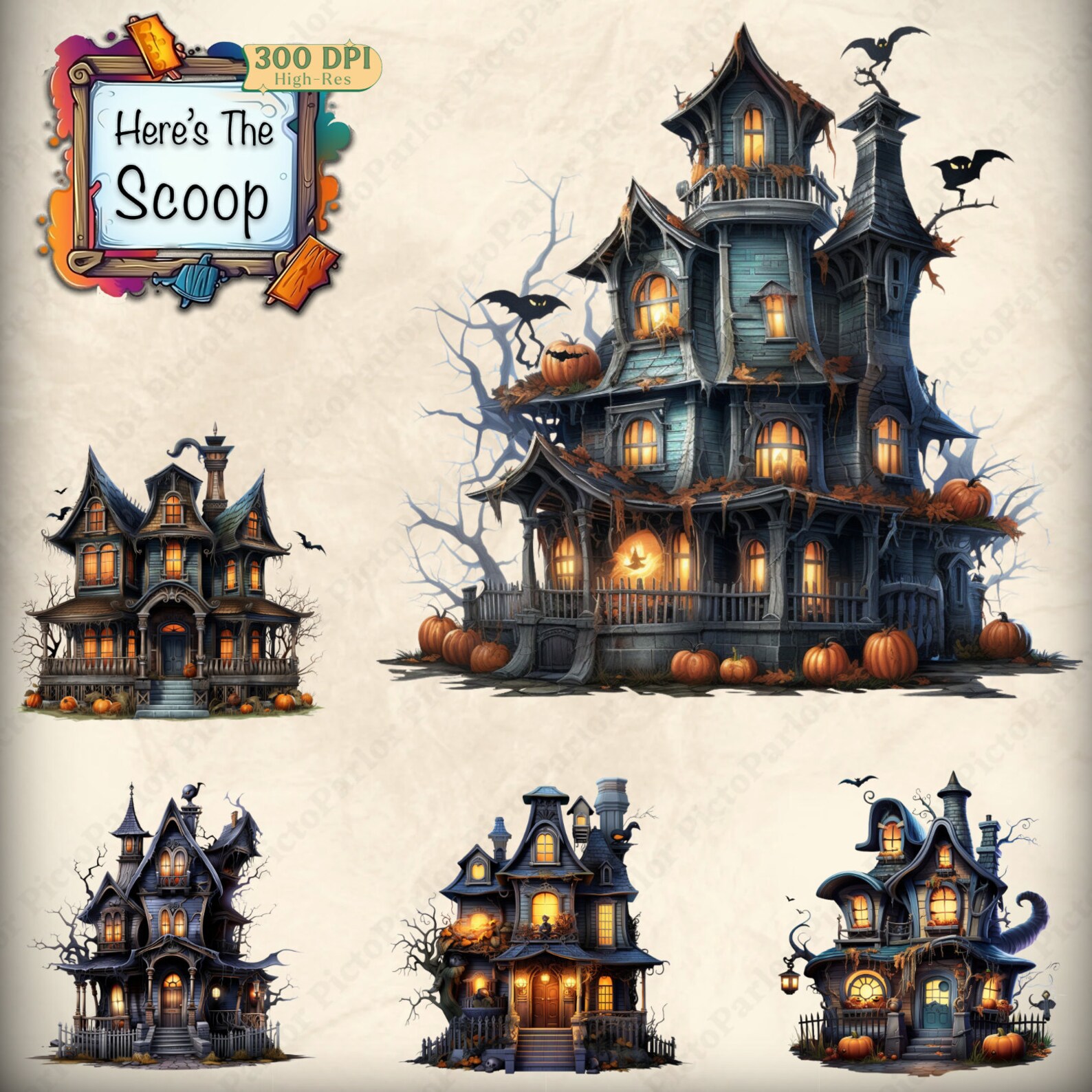 Haunted House Clipart Bundle: PNG and SVG Halloween House Clipart ...