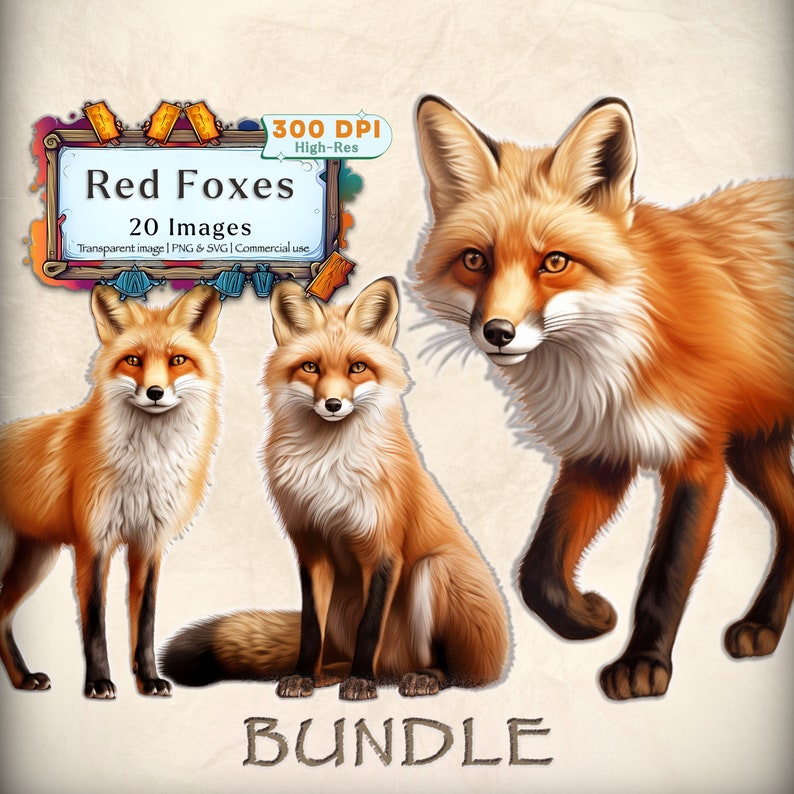 Red Fox Clipart Bundle: PNG & SVG Animal Clipart Bundle Fox Clipart Red ...