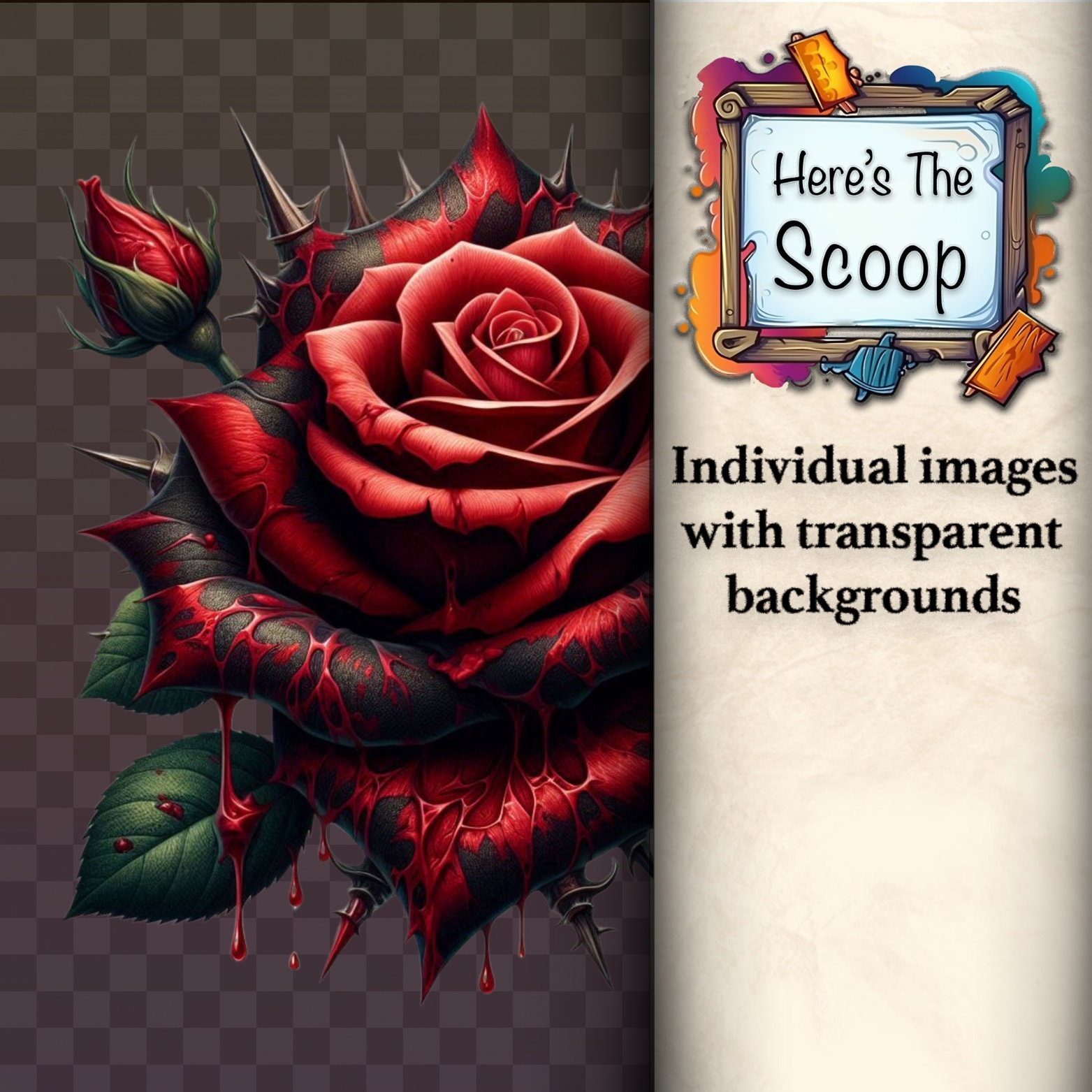 Bloody Roses, Red Roses Clipart Bundle: Vampire Rose PNG & SVG Gothic ...