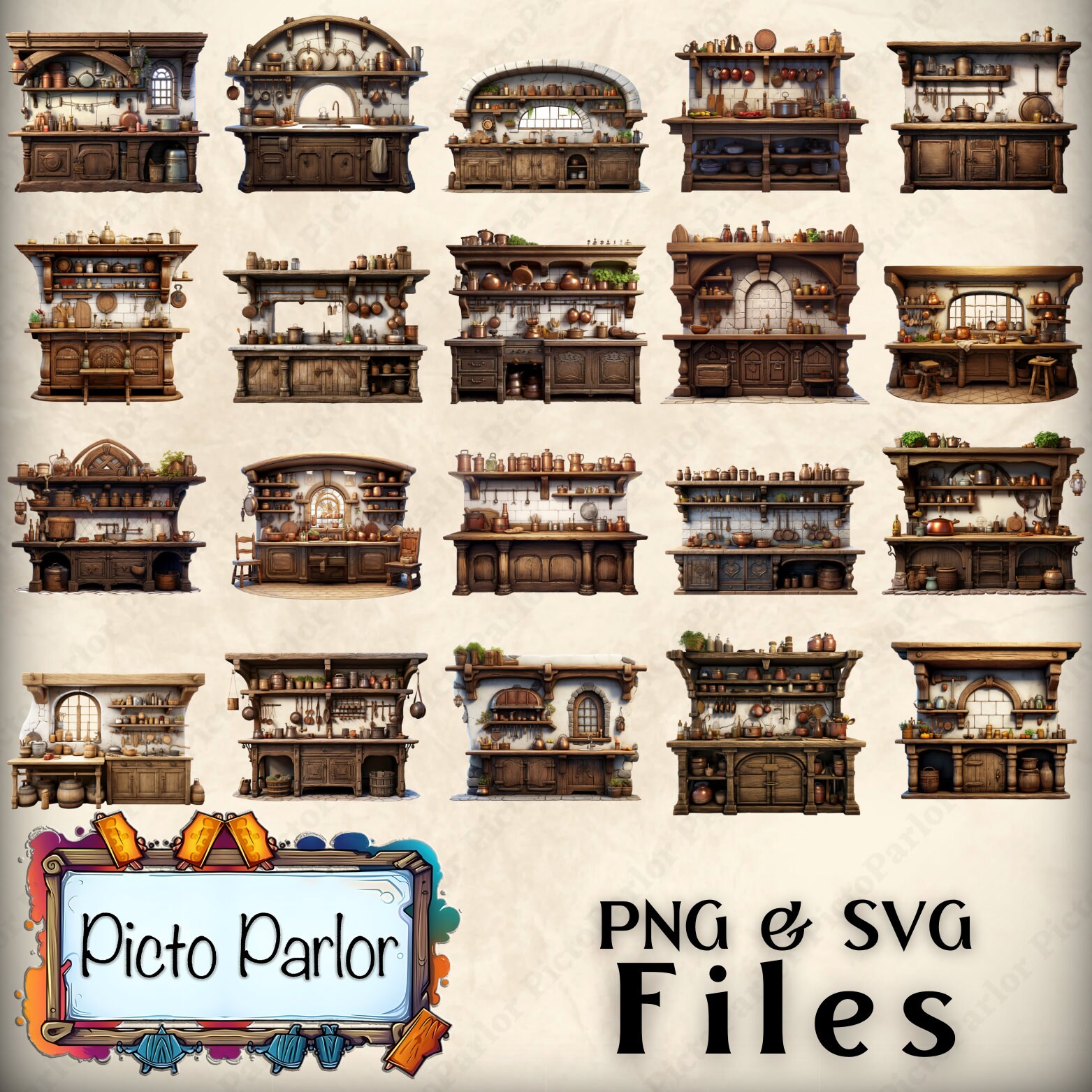 Medieval Kitchen Clipart Bundle: PNG and SVG Medieval Style Kitchen ...