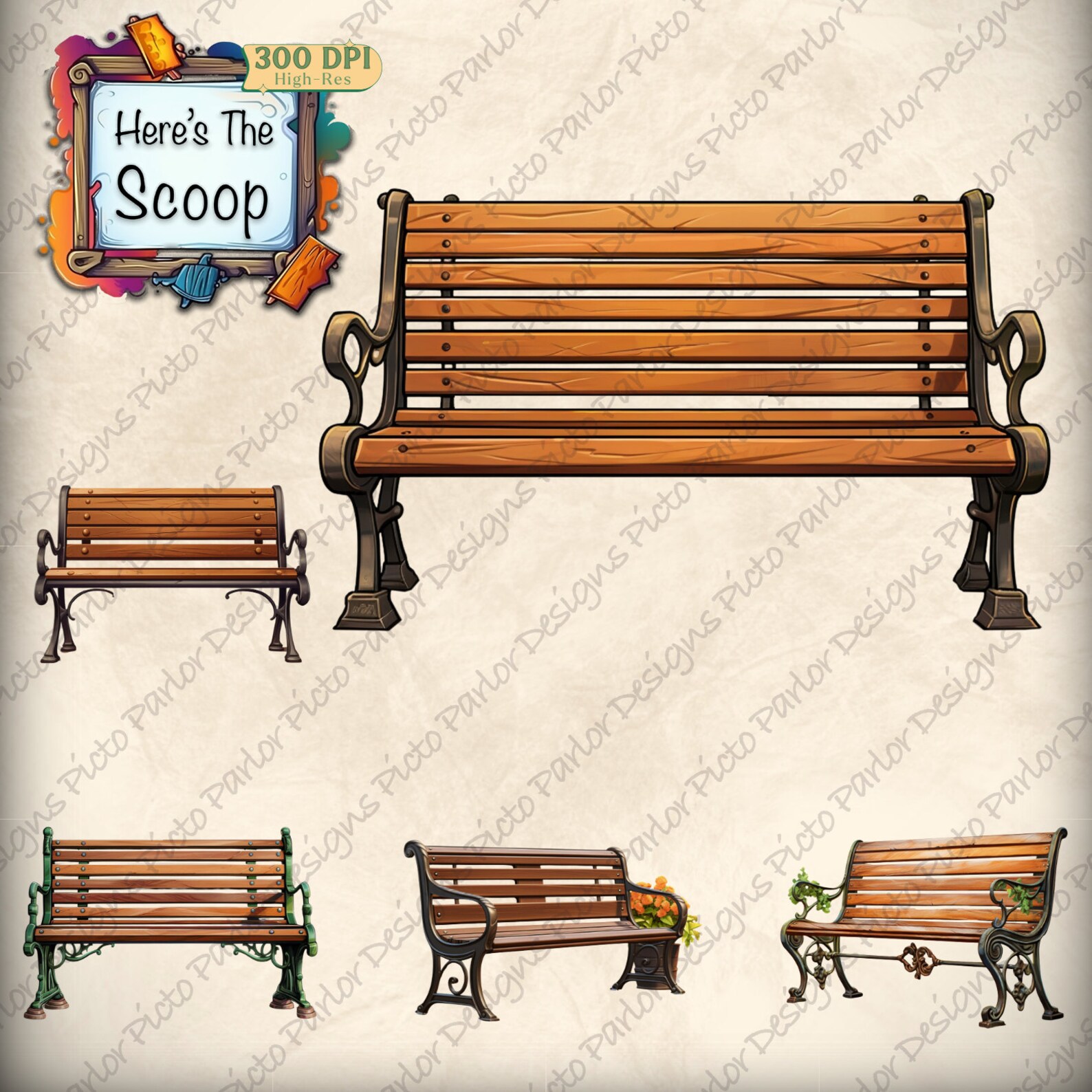 Park Bench Clipart Bundle: PNG & SVG Rural Clipart New York Park Bench ...