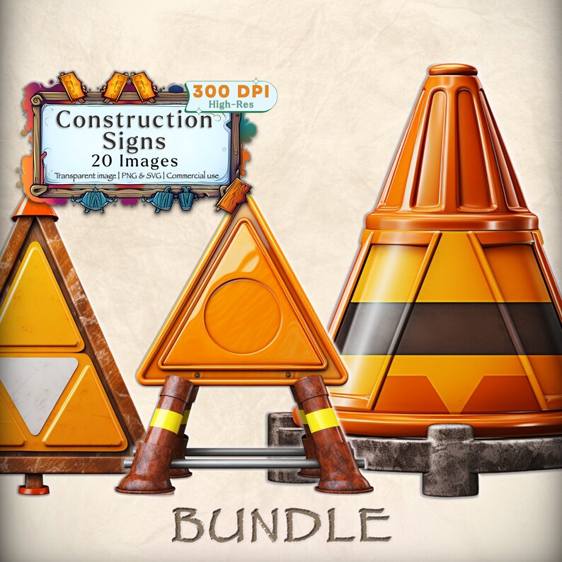 Construction Sign Clipart Bundle: PNG & SVG Construction - Etsy