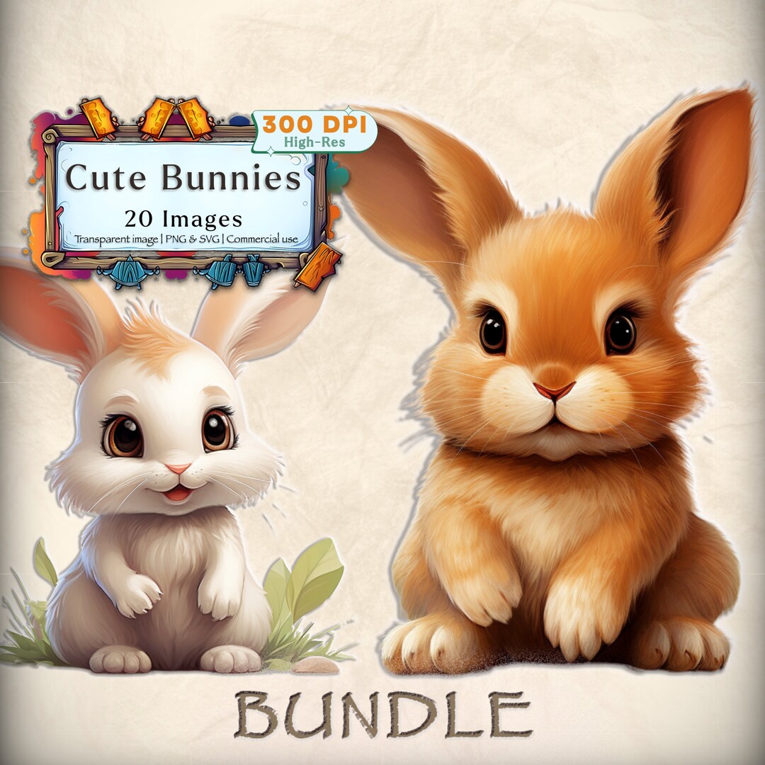 Cute Bunny Clipart Bundle: PNG & SVG Animal Clipart Cartoon Animal ...