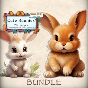 Cute Bunny Clipart Bundle: PNG & SVG Animal Clipart Cartoon Animal ...