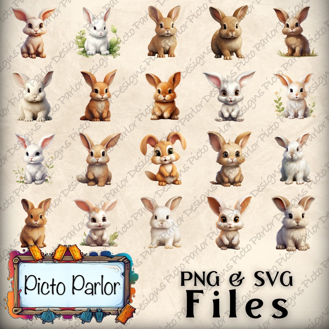 Cute Bunny Clipart Bundle: PNG & SVG Animal Clipart Cartoon Animal ...