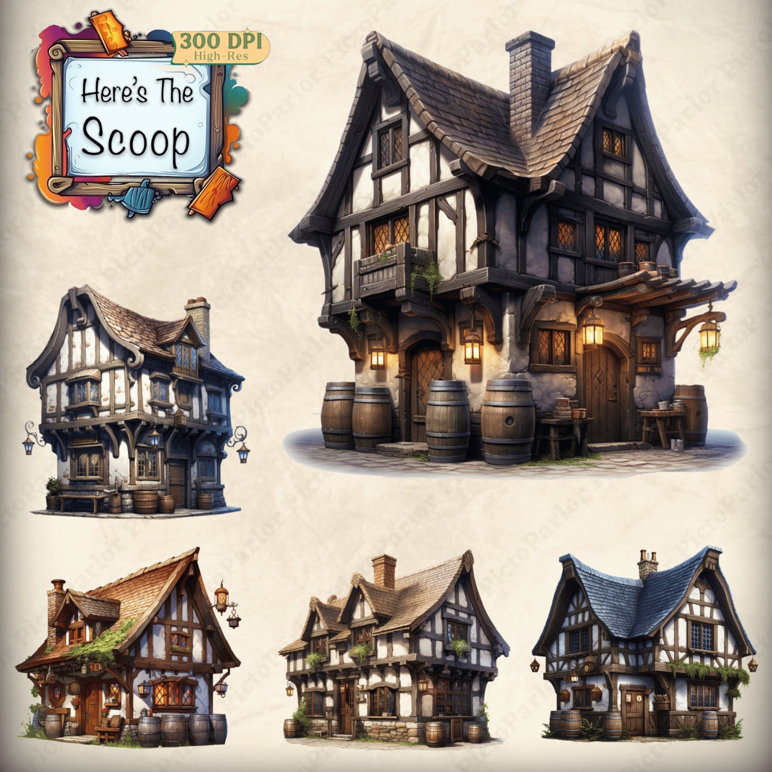 Medieval Tavern Clipart Bundle: PNG and SVG Medieval Clipart Tavern ...