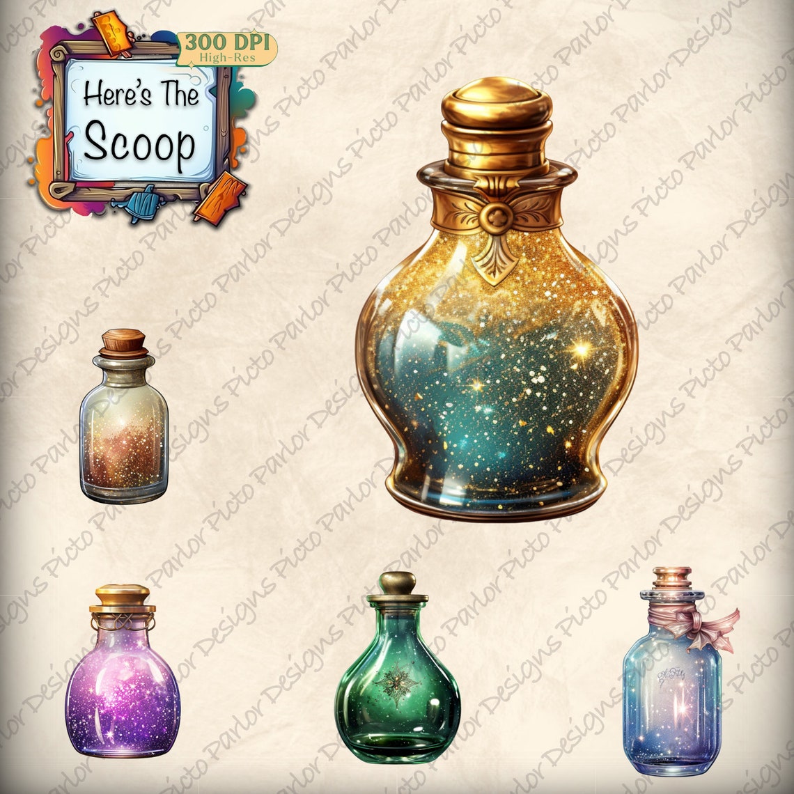 Magical Pixie Potion Bottle Cliaprt Bundle: PNG & SVG Magical Clipart Fantasy Potion Bottle ...