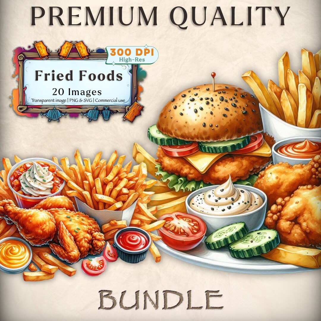 Fried Foods Clipart Bundle: PNG & SVG Delicious Fried Snack Clipart ...