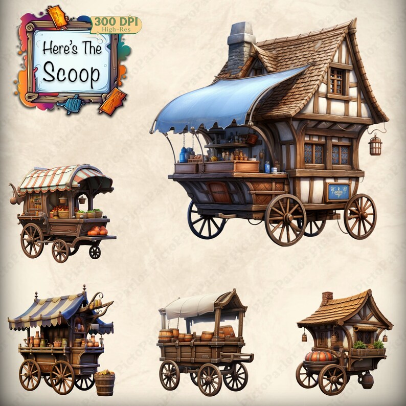 Merchant Cart Clipart Bundle: PNG and SVG Medieval Merchant Cart Image ...