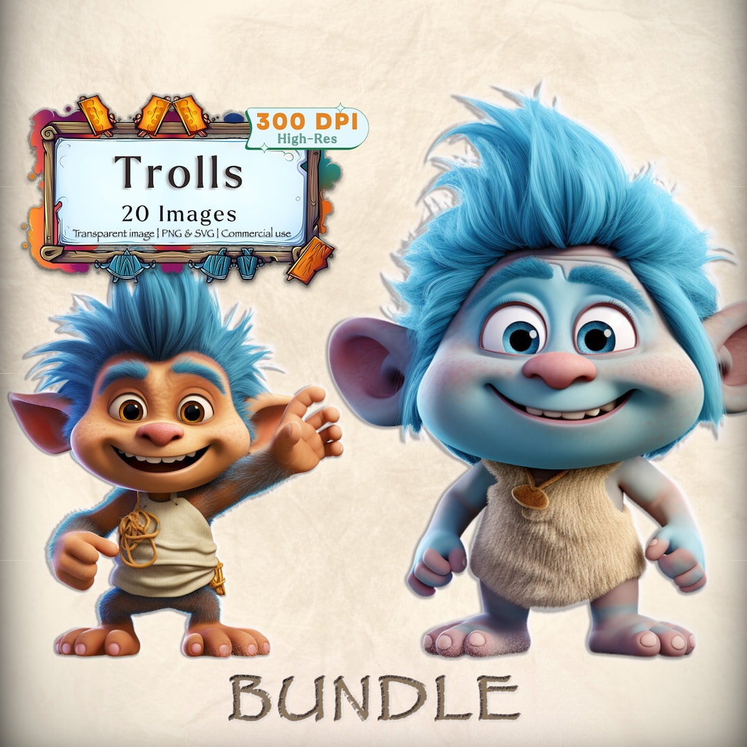 Cute Troll Clipart Bundle: PNG & SVG Troll Clipart Cartoon Clipart ...