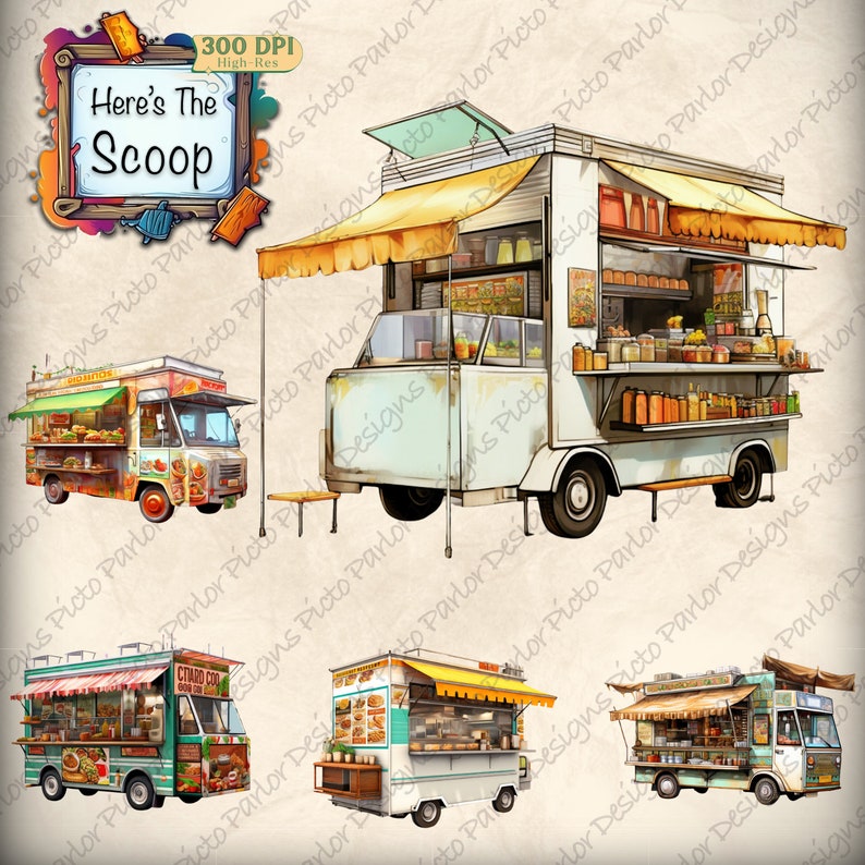 Food Truck Clipart Bundle: PNG & SVG Modern Clipart Mexican Clipart ...