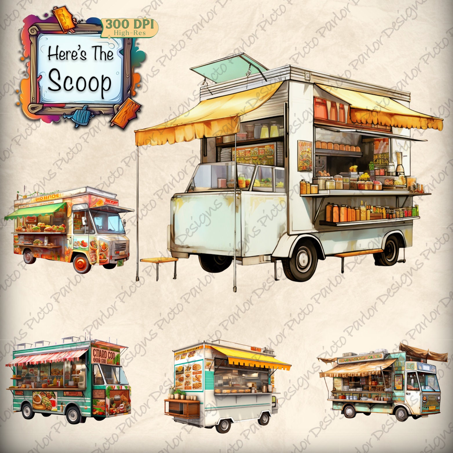 Food Truck Clipart Bundle: PNG & SVG Modern Clipart Mexican Clipart ...
