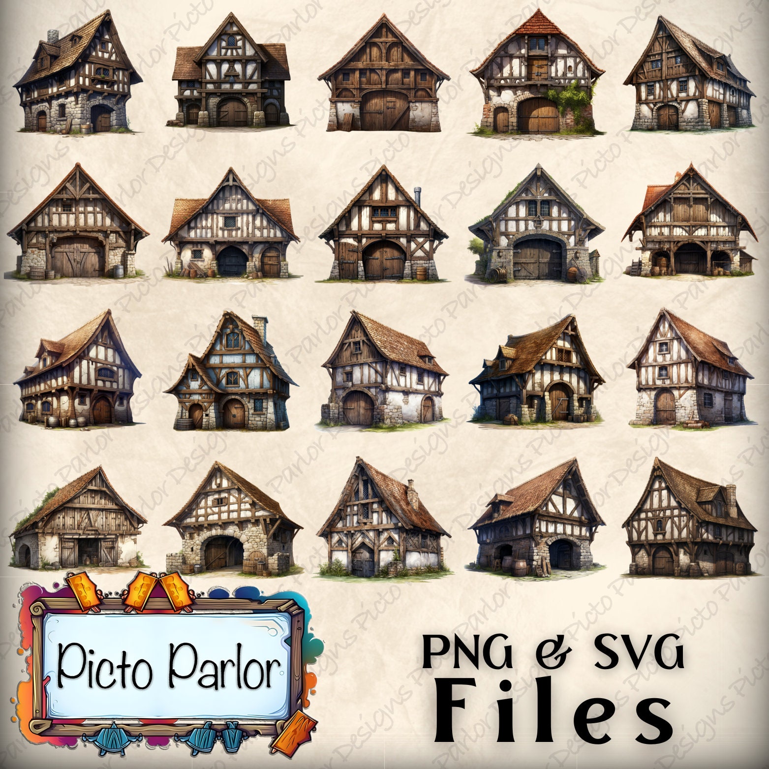 Medieval Barn Clipart Bundle: PNG & SVG Medieval Clipart Barn Clipart ...