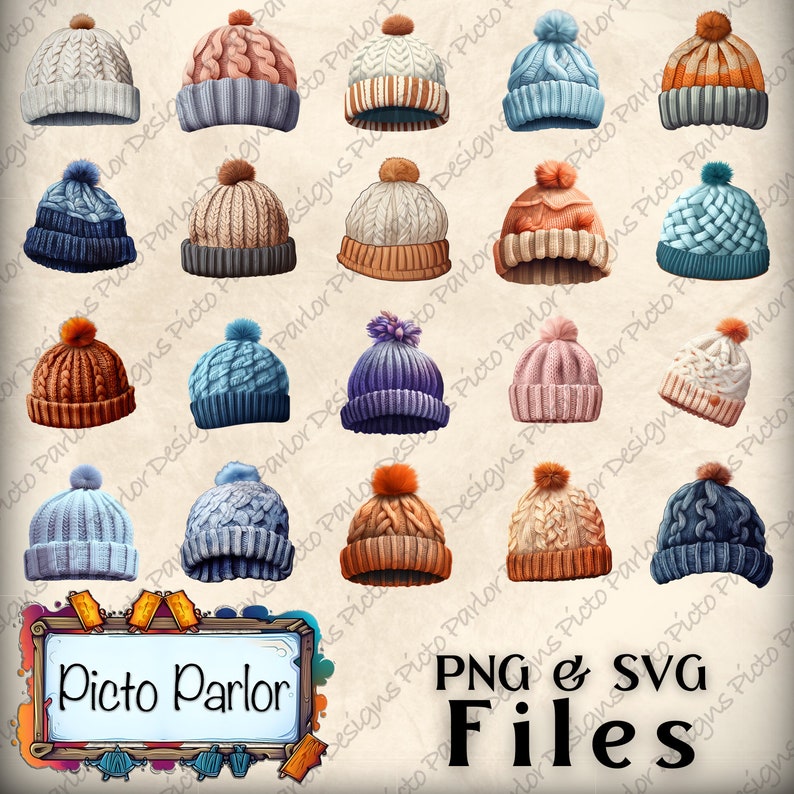 Knitted Beanie Hat Clipart Bundle: PNG & SVG Winter Hat Clipart ...