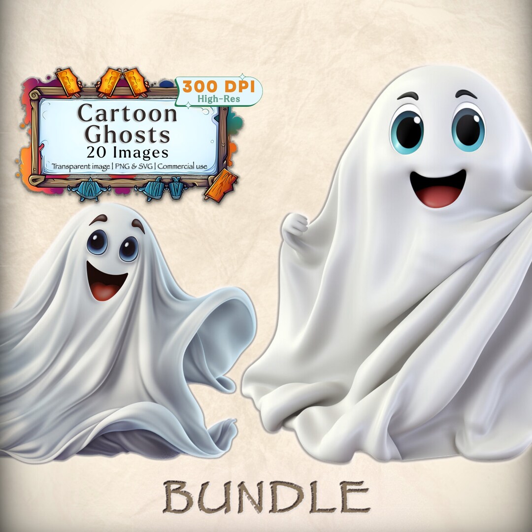Cartoon Ghost clipart bundle: PNG and SVG bedsheet ghost cartoon horror ...