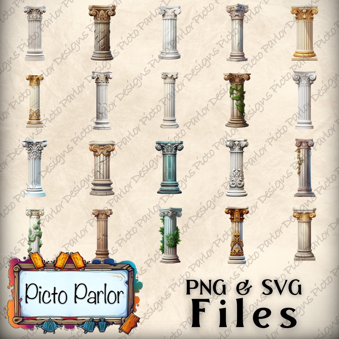 Greek Pillar Clipart Bundle: PNG & SVG Ancient Pillar Clipart Roman ...