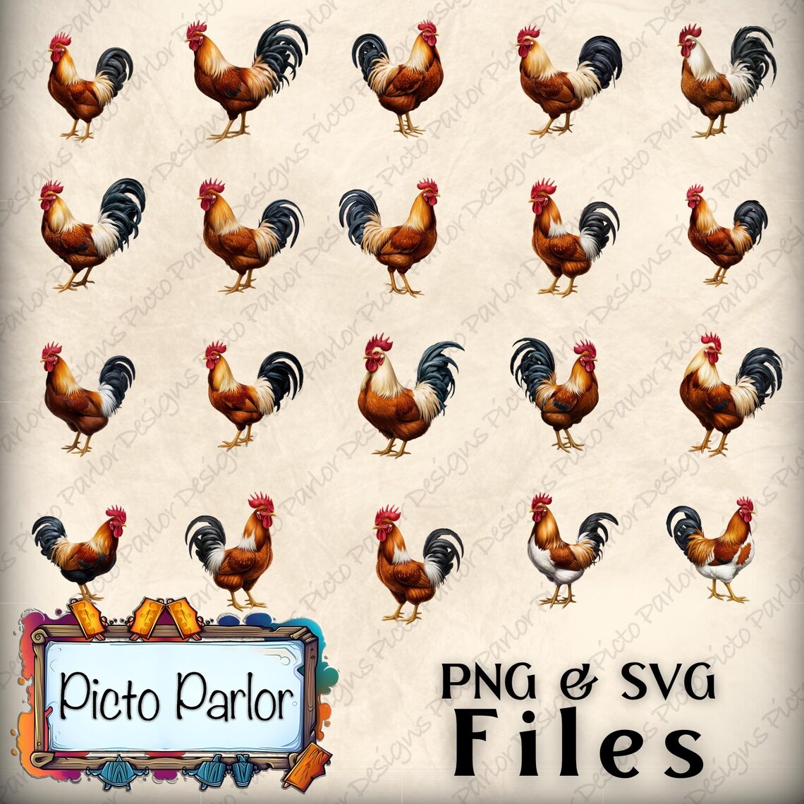 Chicken Rooster Clipart Bundle: PNG & SVG Farm Bird Clipart Colorful ...