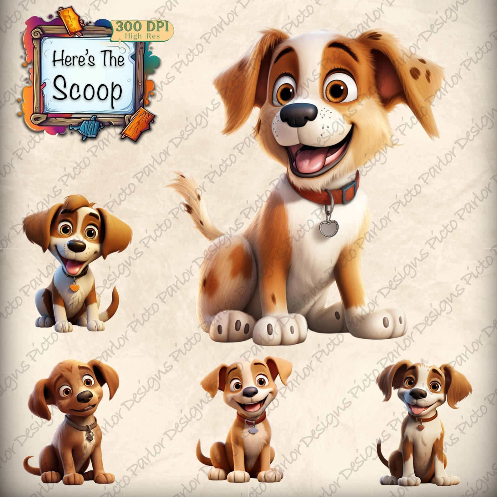 Cartoon Dogs Clipart Bundle: PNG & SVG Animal Clipart Cartoon Clipart ...