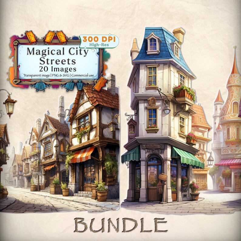 Magical City Street Clipart Bundle: PNG & SVG Medieval Clipart Magical ...