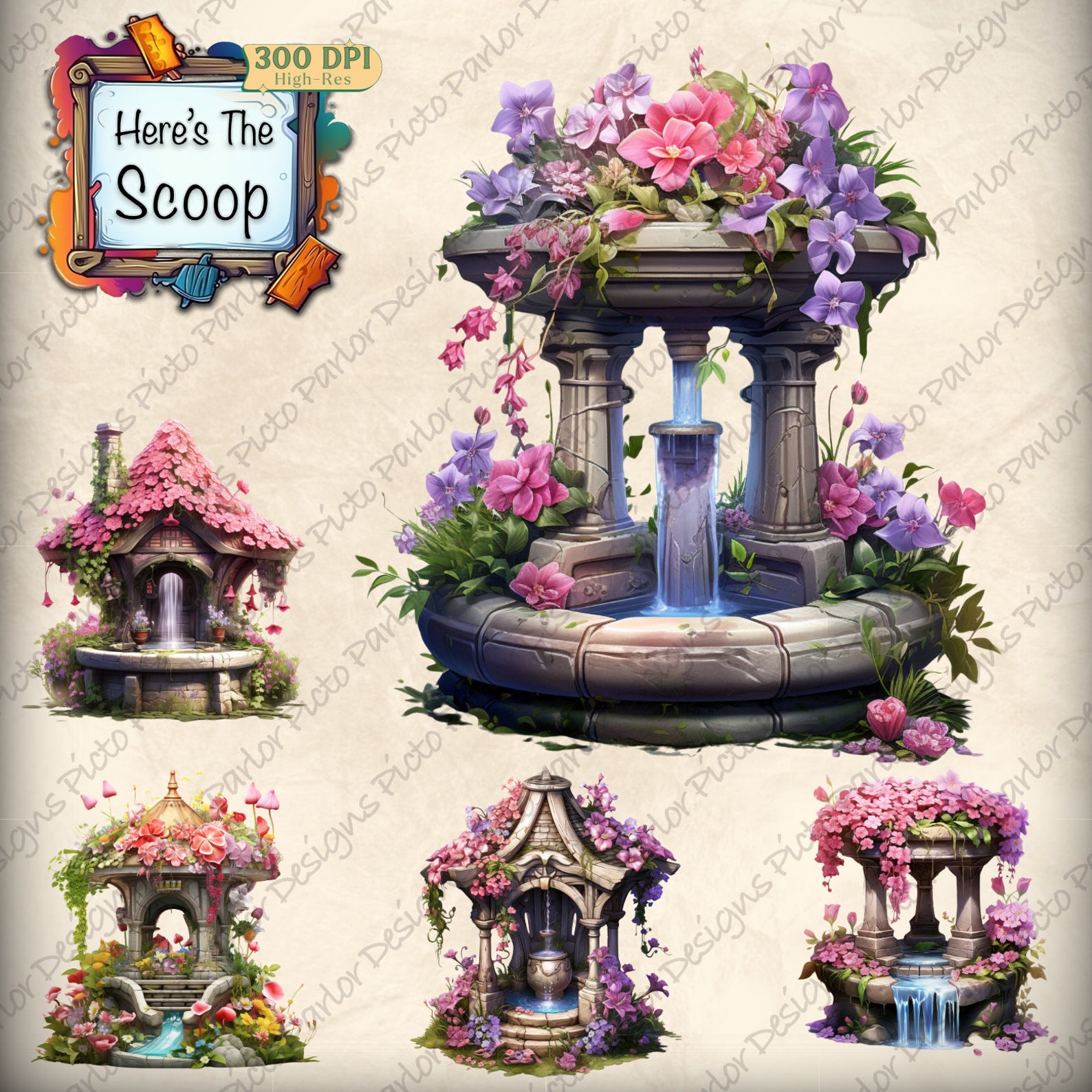 Floral Well Clipart Bundle: PNG & SVG Magical Well Clipart Floral ...