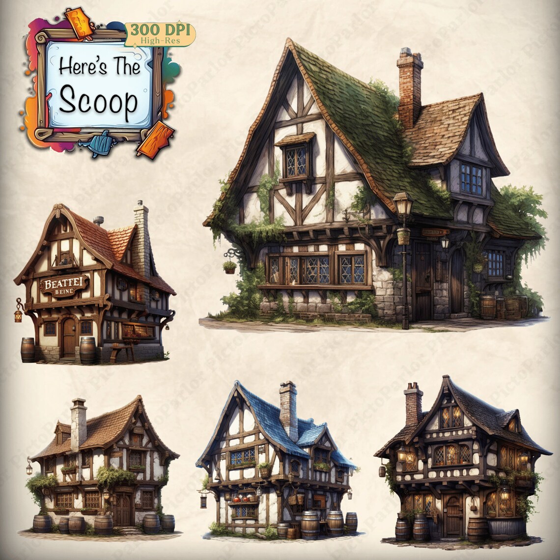 Medieval Tavern Clipart Bundle: PNG and SVG Medieval Clipart Tavern ...