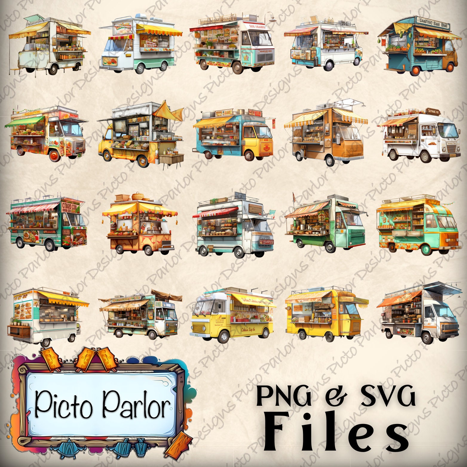 Food Truck Clipart Bundle: PNG & SVG Modern Clipart Mexican Clipart ...
