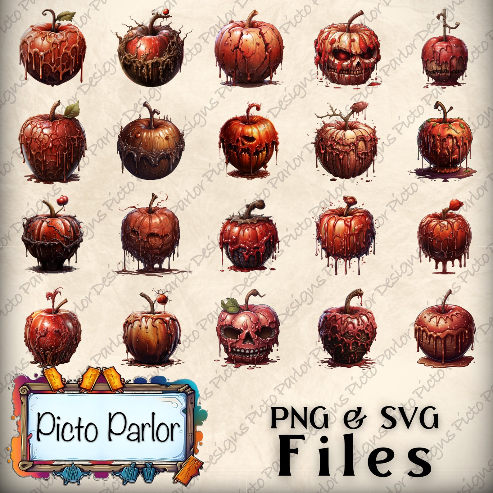 Halloween Candy Apple Clipart Bundle: PNG & SVG Halloween Food Clipart ...