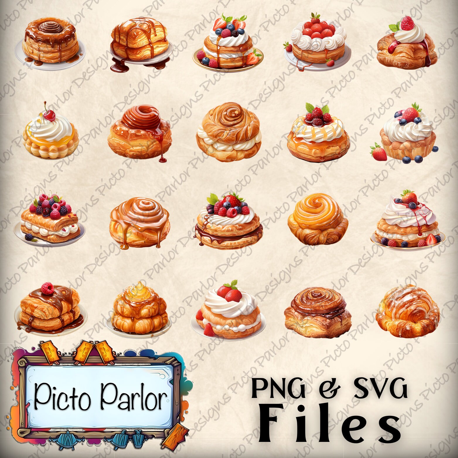 French Pastry Clipart Bundle: PNG & SVG Croissant Clipart Baguette ...