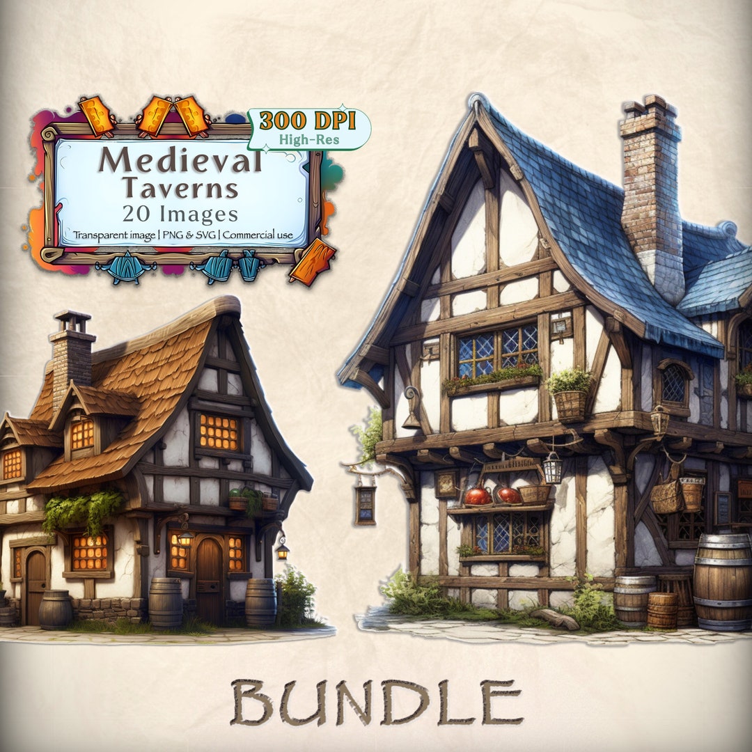 Medieval Tavern Clipart Bundle: PNG and SVG Medieval Clipart Tavern ...